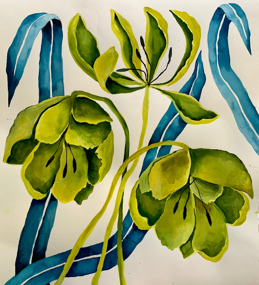 Green Floral Blue Grass 18x20 – Judith Bigham