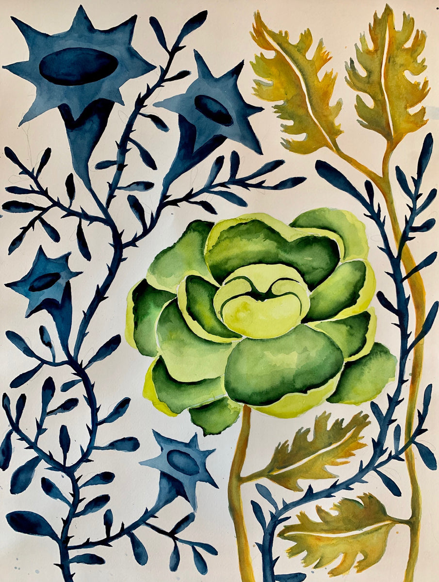 Blue Flute Green Floral 18x24 – Judith Bigham